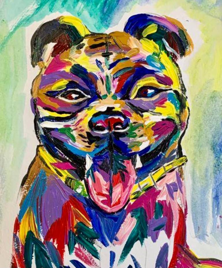 Staffy Painting by Leyla Mendisobal | Saatchi Art