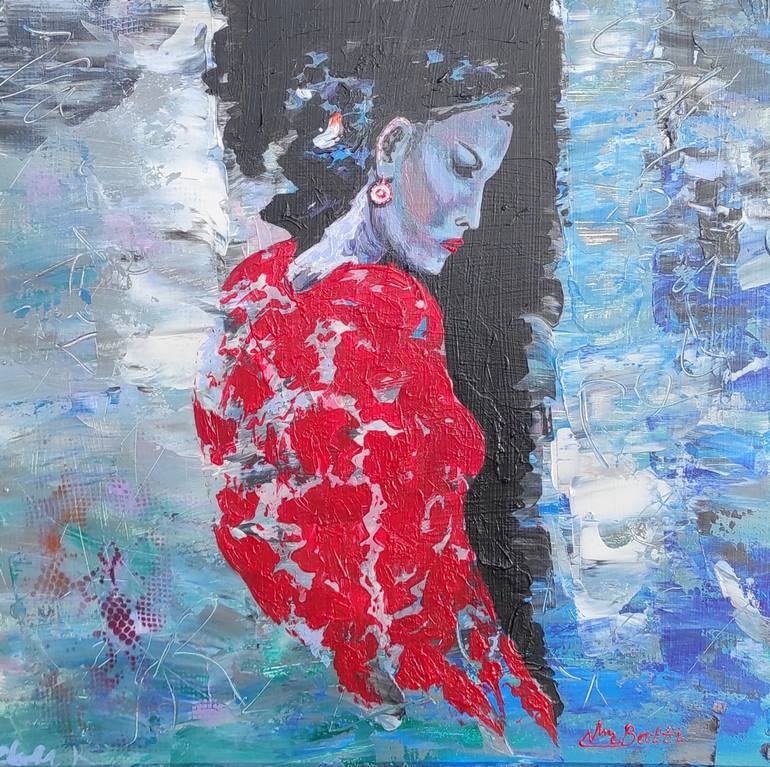 Girl in red with a pearl earring. lady in red abstract figurative woman ...