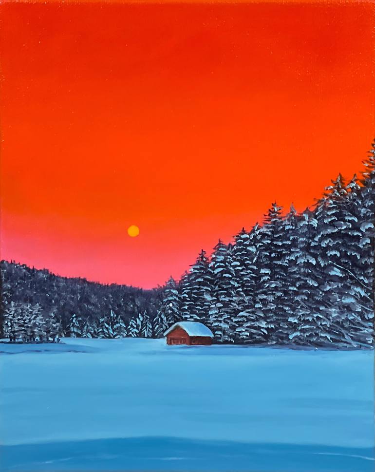 Red Sunset Painting by Alla Kallass | Saatchi Art United Kingdom