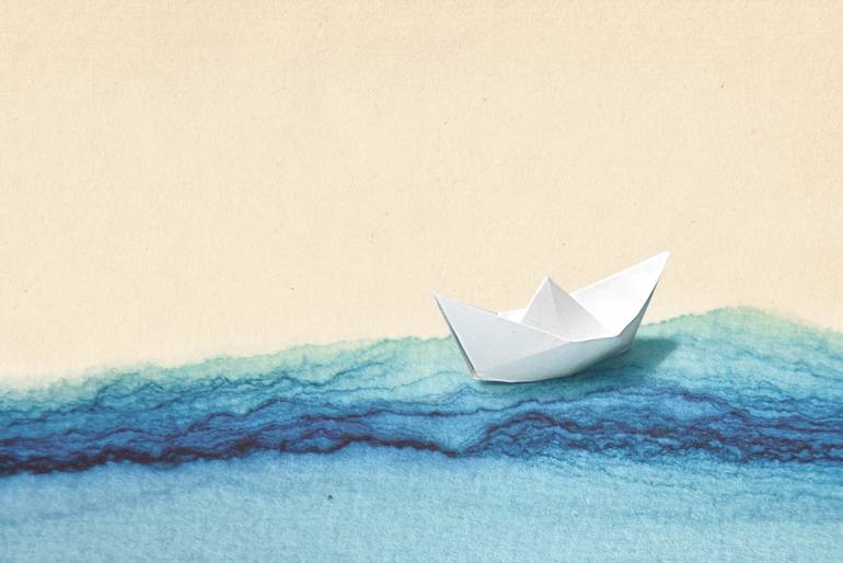 Paper boat on the waves - Limited Edition of 15 Mixed Media by Maria ...
