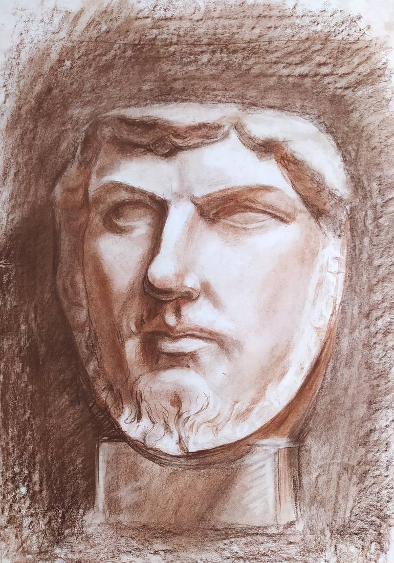 Plaster male face. Roman Emperor. Drawing by Natalia Duginova | Saatchi Art