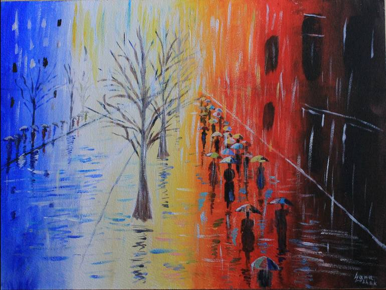 A colorfull rain Painting by Lana Loshak | Saatchi Art