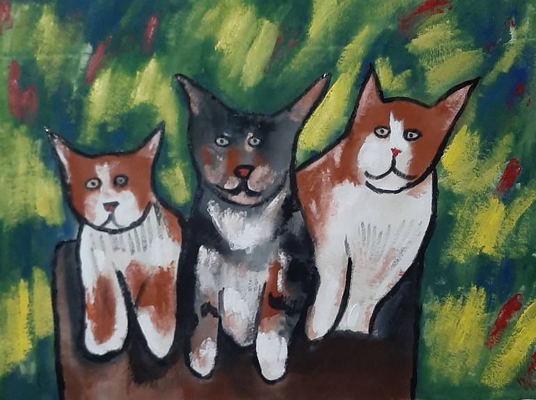 The three wild cats Painting by TYRONE Johnson | Saatchi Art