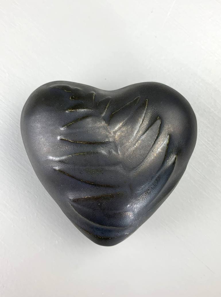 Ceramic heart with a plant emboss Sculpture by Yana Zubko | Saatchi Art