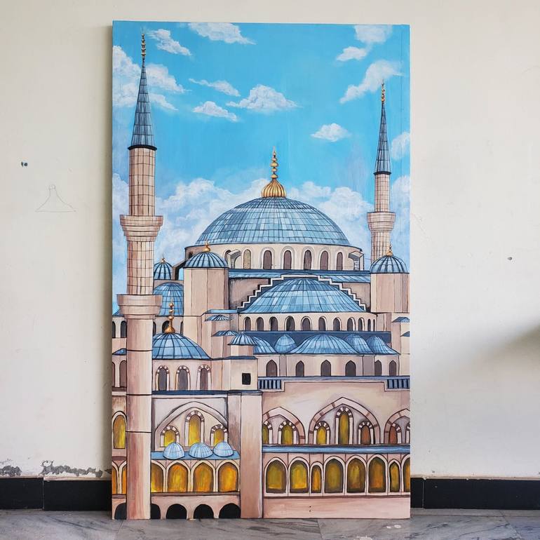 blue mosque as a symbol of turkey acrylic painting Painting by fatima ...