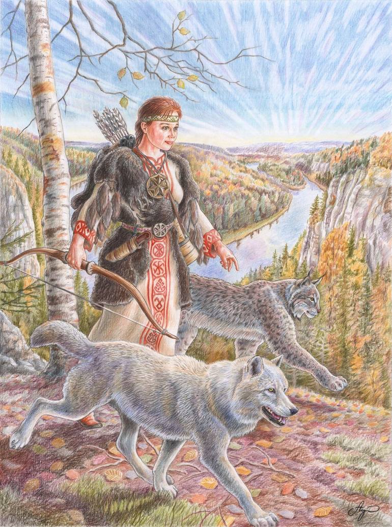 Devana-the goddess of hunting Drawing by Anton Shkurko | Saatchi Art