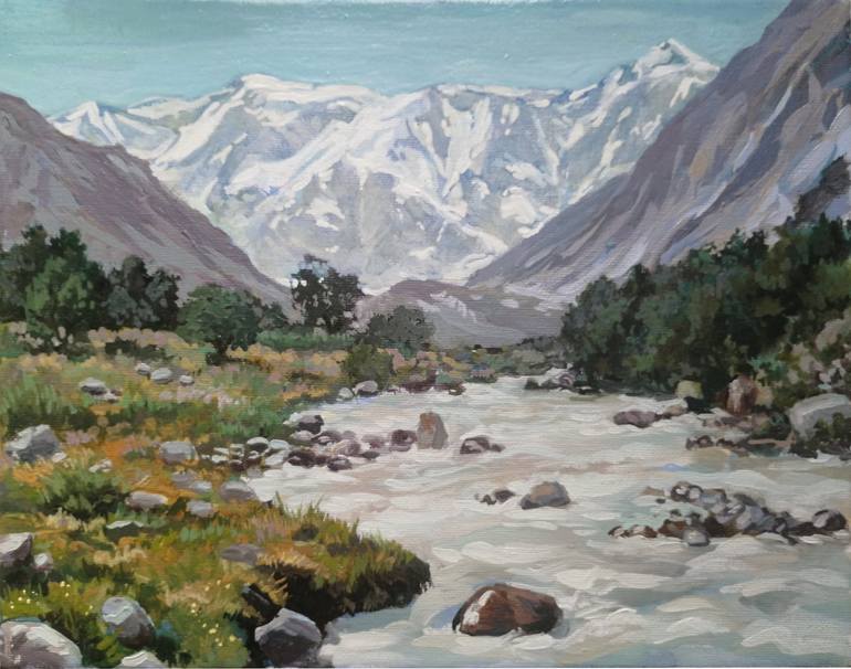 River in the mountains Painting by Lyubov Simonenko | Saatchi Art