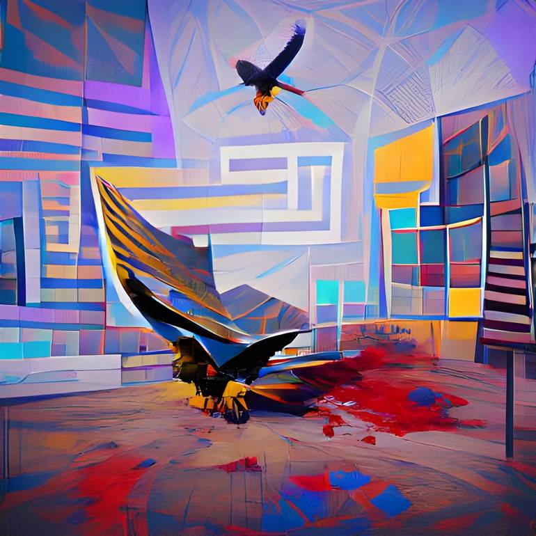 Death of winged falcon Mixed Media by Abstract Ai | Saatchi Art