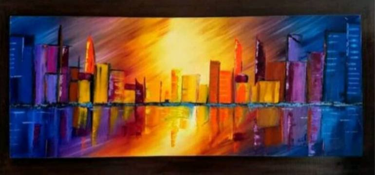 Atardecer en la ciudad Painting by Eduin Giraldo Cortes | Saatchi Art