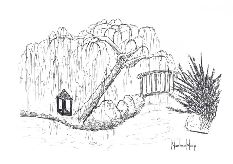 Japanese garden Painting by Mariia Marchenko | Saatchi Art