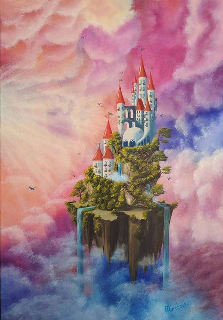 Castle in the clouds, fairy tale castle Painting by Mariia Marchenko ...