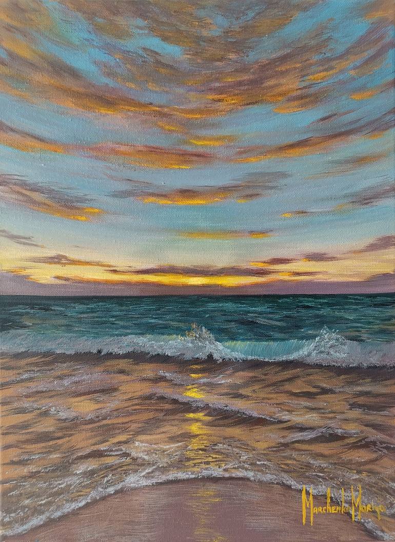 sunset on the sea, painting in the living room, painting as a gift ...