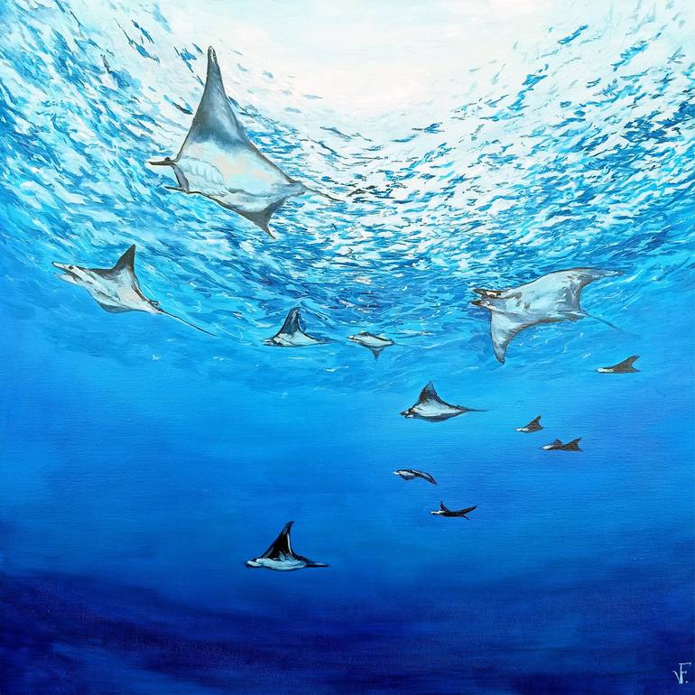 Stingrays Underwater Animals. Painting by Viktoriya Filipchenko | Saatchi Art