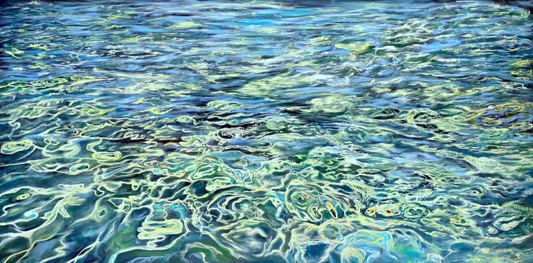 Green Reflection Sea Water Original Painting On Canvas. Painting by ...