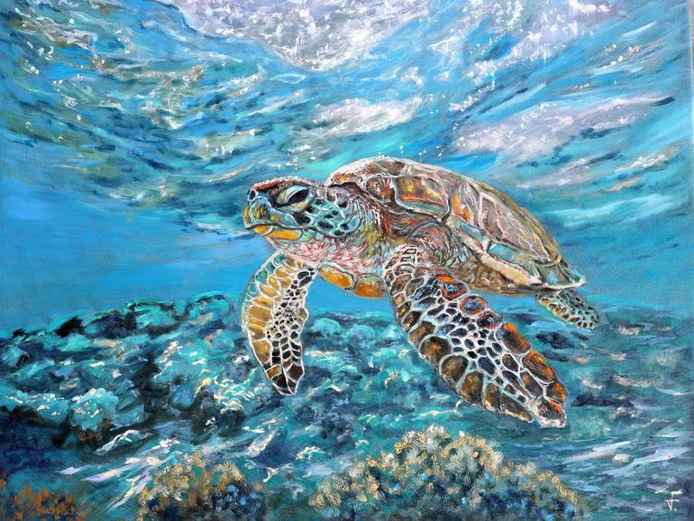 Turtle Painting Print Underwater Wall Art Painting by Viktoriya ...