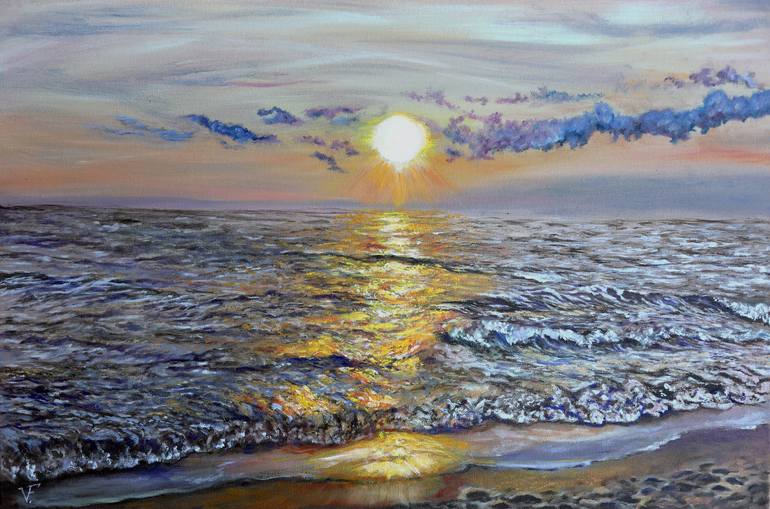 The Ocean At Sunset Original Painting. Painting by Viktoriya Filipchenko | Saatchi Art