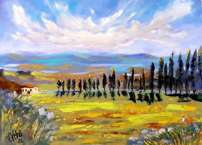 cypresses landscape Painting by Viktoriya Filipchenko | Saatchi Art