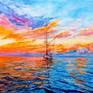 Bright Colors Sunset Painting Sailboat In Ocean Painting Seascape Original Oil Artwork Painting ...