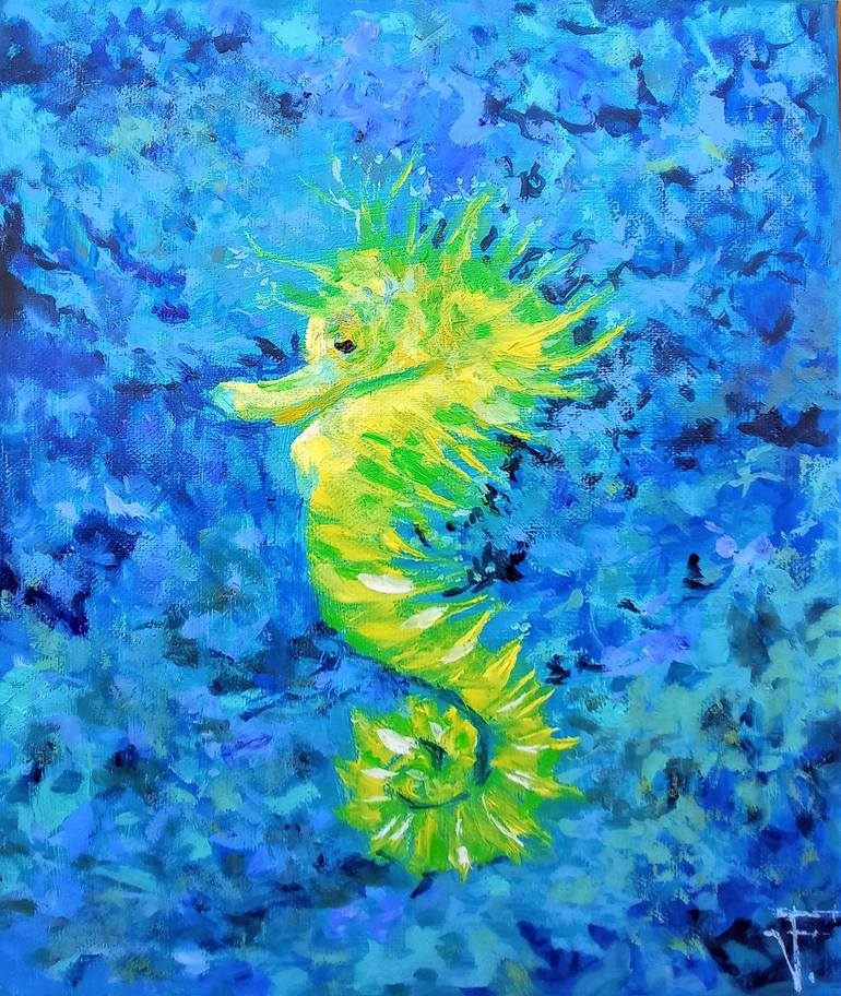 Seahorse Animal Painting Underwater Life Original Art Painting by Viktoriya Filipchenko ...