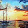 Sunset Seascape Sailboat In Ocean Painting Original Oil Artwork Painting by Viktoriya ...