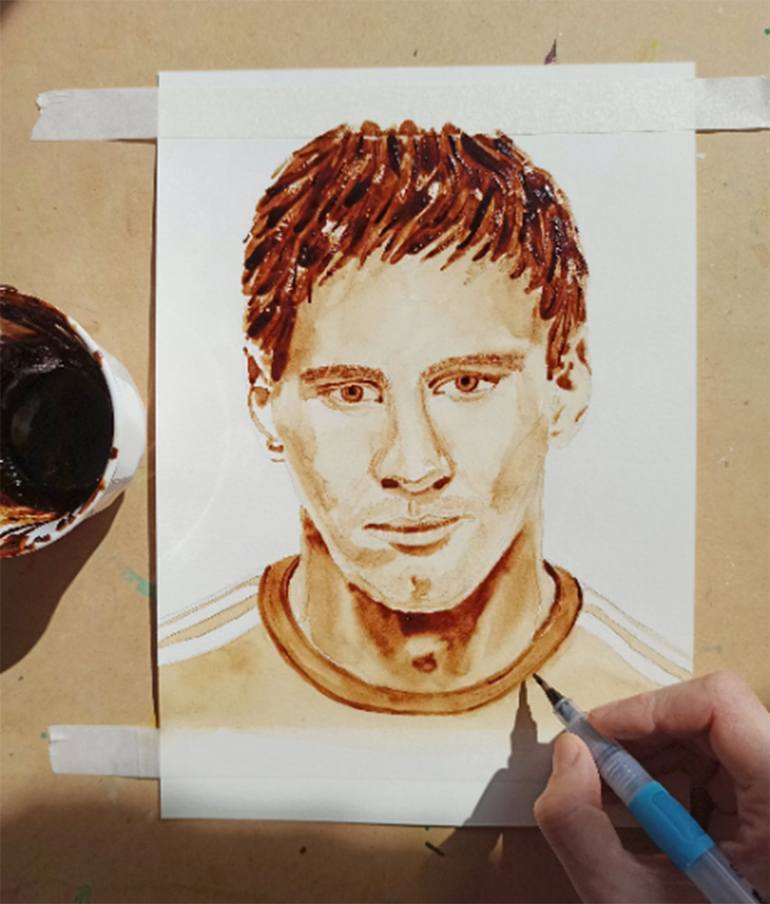 LIONEL MESSI Portrait drawing coffee original art famous athletes ...