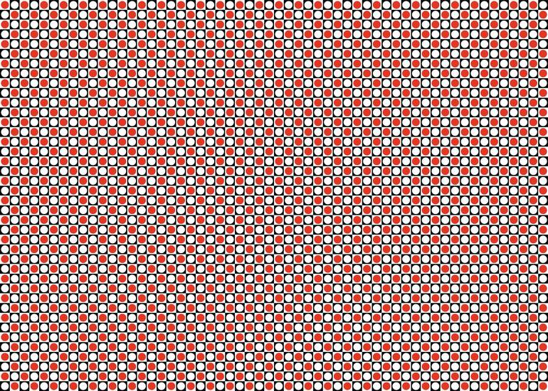 Optical illusion with red circles. Digital on paper. 84x60 cm. 2021 ...