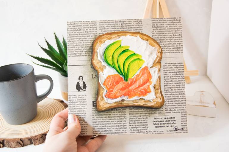 Toast Painting Food Original Oil Art 8 by 8 Newspaper Painting by ...