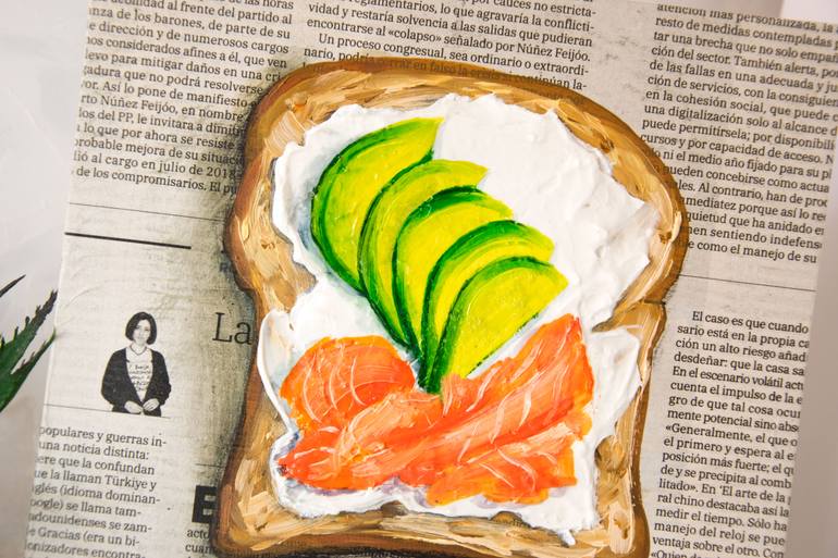 Toast Painting Food Original Oil Art 8 by 8 Newspaper Painting by ...