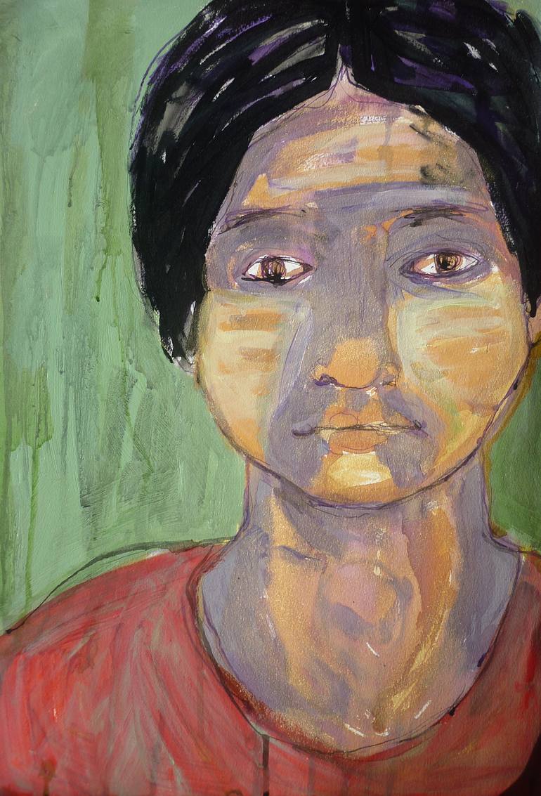 Waiting woman staring Painting by Alex Mackenzie | Saatchi Art