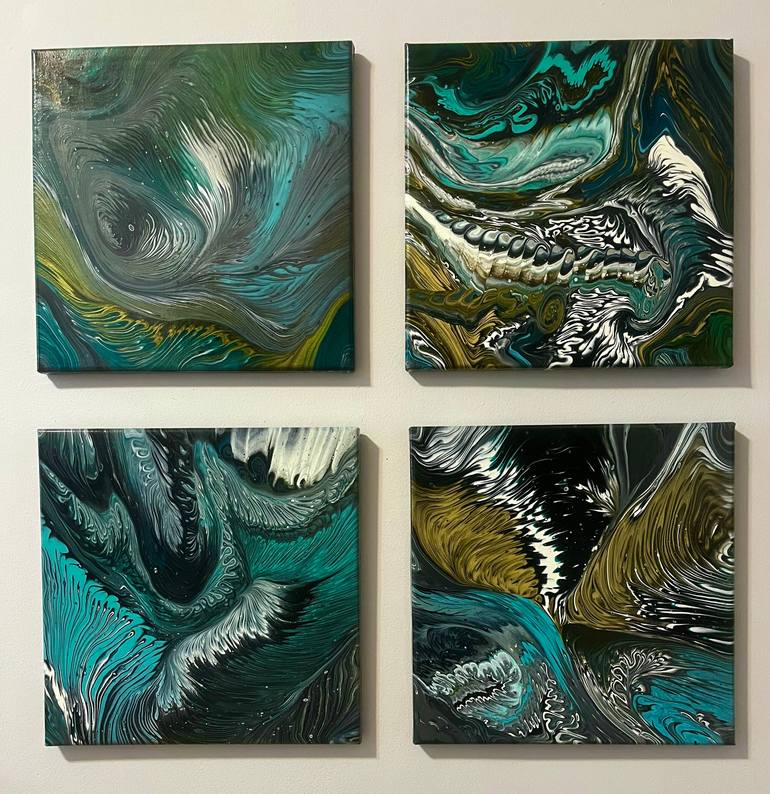 'Magic world' polyptych, canvases, 12x12. Fluid art. Painting by Lilia ...