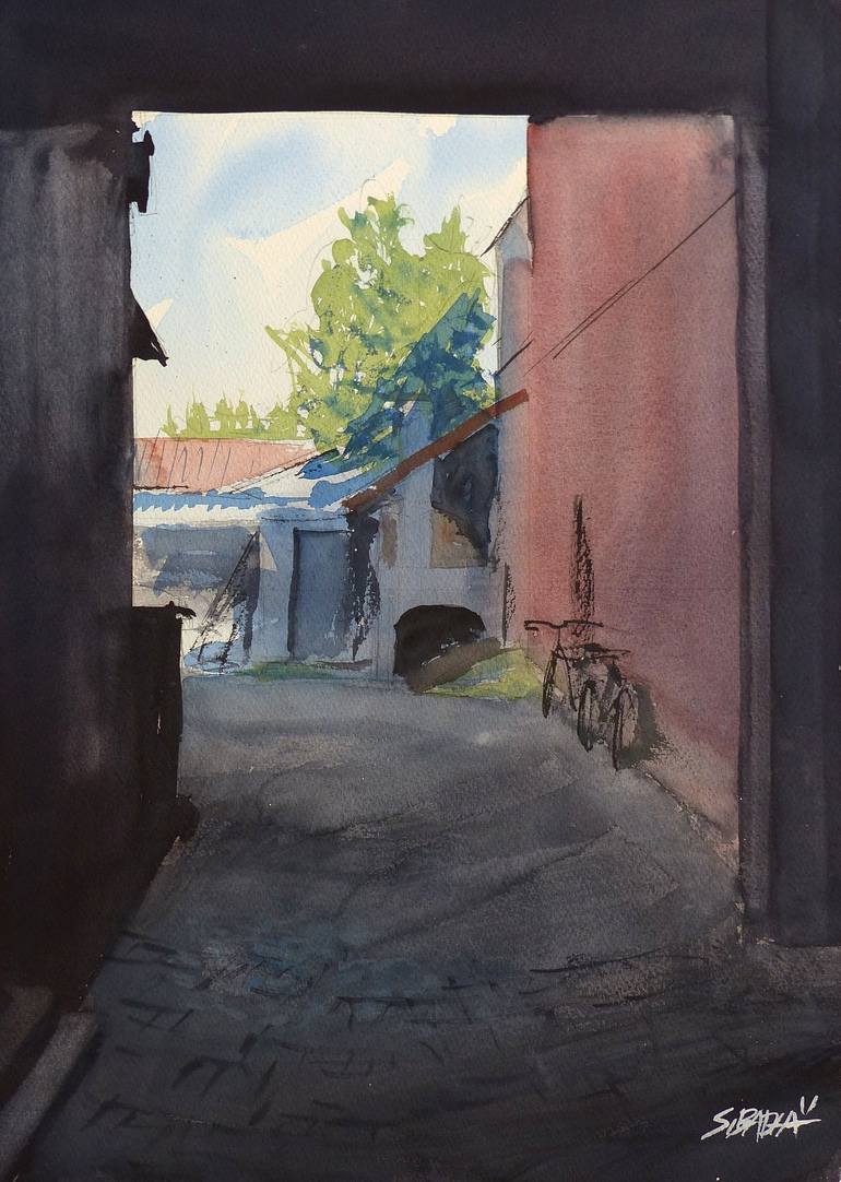 A courtyard in Denmark Painting by Sébastien Badia | Saatchi Art