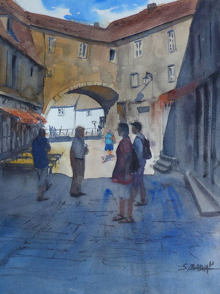 Animated street in Burgundy Painting by Sébastien Badia | Saatchi Art