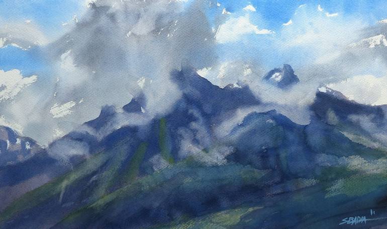 Alpin peaks under clouds Painting by Sébastien Badia | Saatchi Art