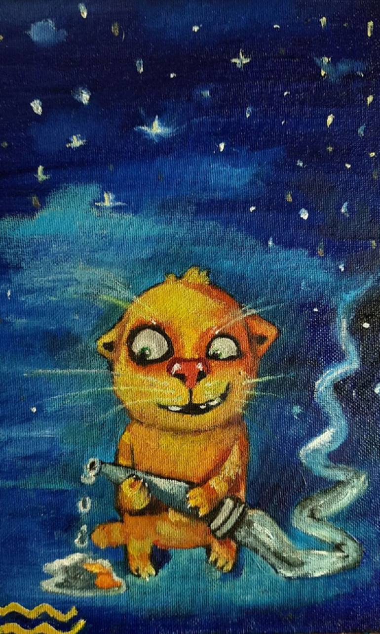 The Cat with hydrant Painting by Darya Kuzina | Saatchi Art