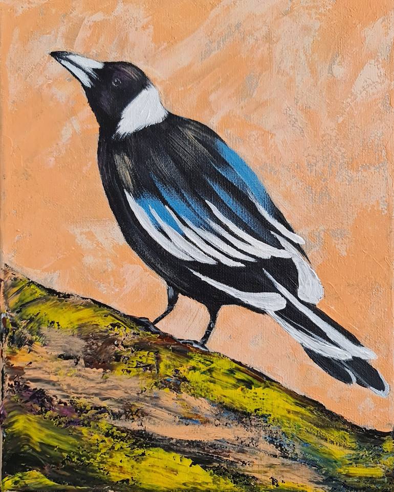 Original Magpie bird Painting by Eugenia Chicu Touma | Saatchi Art