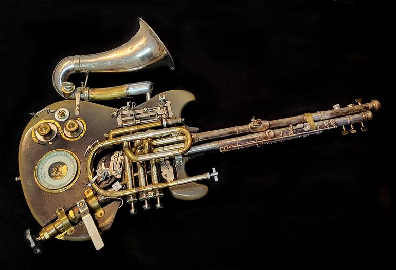 Gas Piston Guitar Sculpture by Brian Riegel | Saatchi Art
