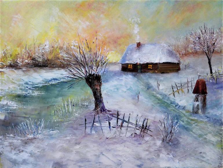 Winter in Poland Painting by Daniel Ablewicz | Saatchi Art