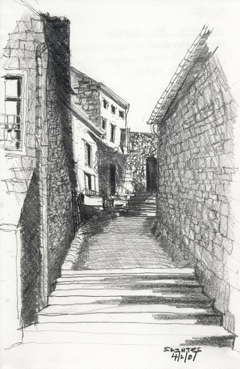 Rle de l'Hospice, Saintes France Drawing by Gerald Knowles | Saatchi Art