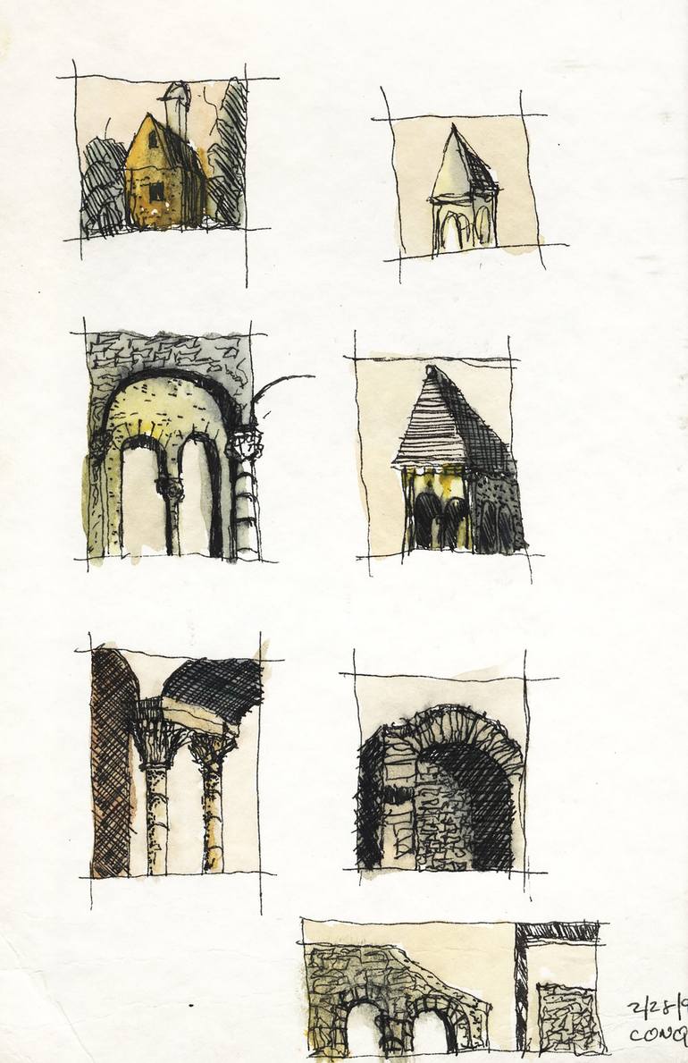 Architectural Vignettes of Conques, France Drawing by Gerald Knowles ...