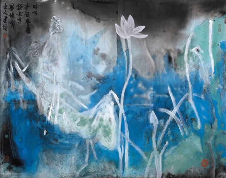 Lotus Pond in Moonlight 荷塘月色 Painting by Jianbo Pan | Saatchi Art