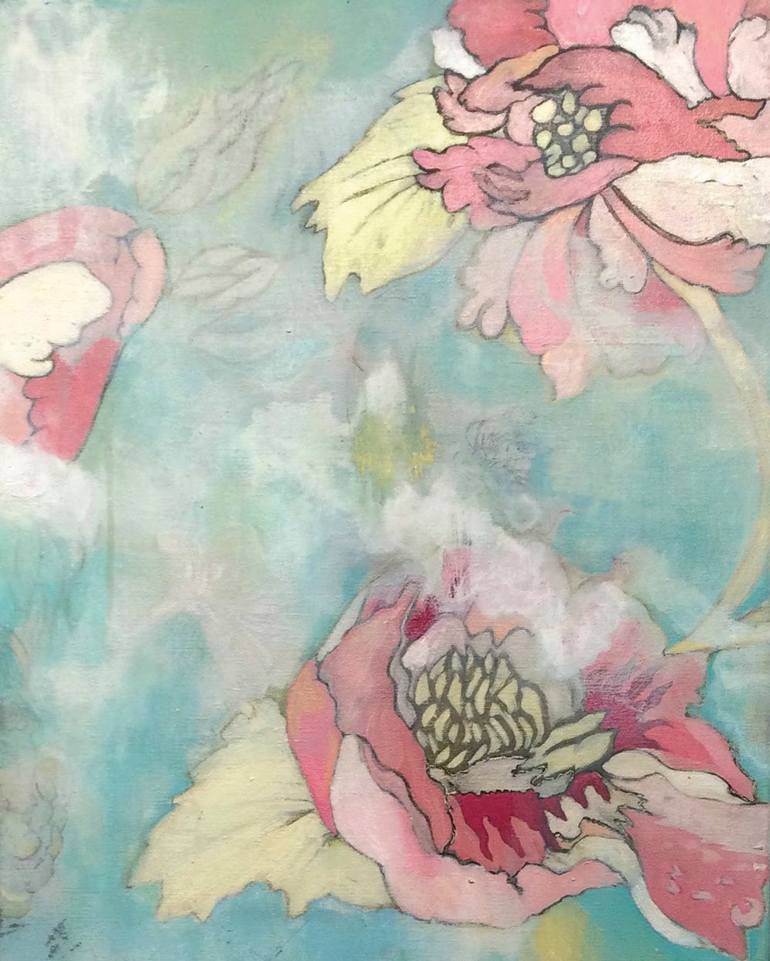 ROSE FLOWERS ON TURQUOISE Painting by Daniela Marten Rothe | Saatchi Art