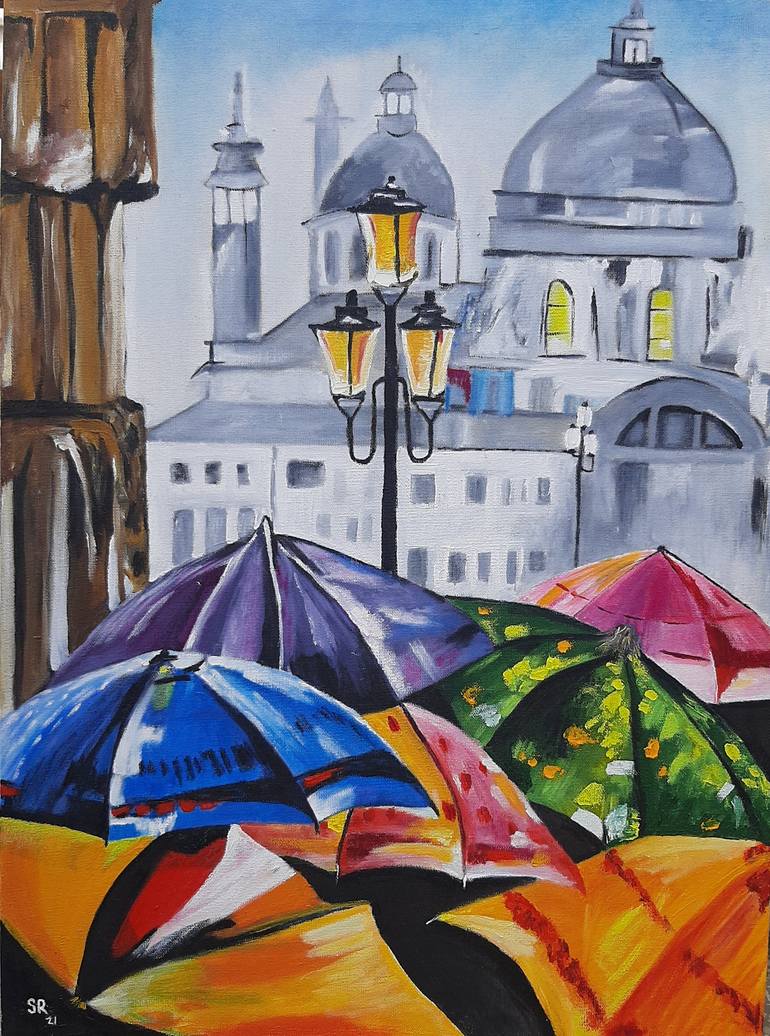 Umbrellas Painting by Sadaf Rabbani | Saatchi Art