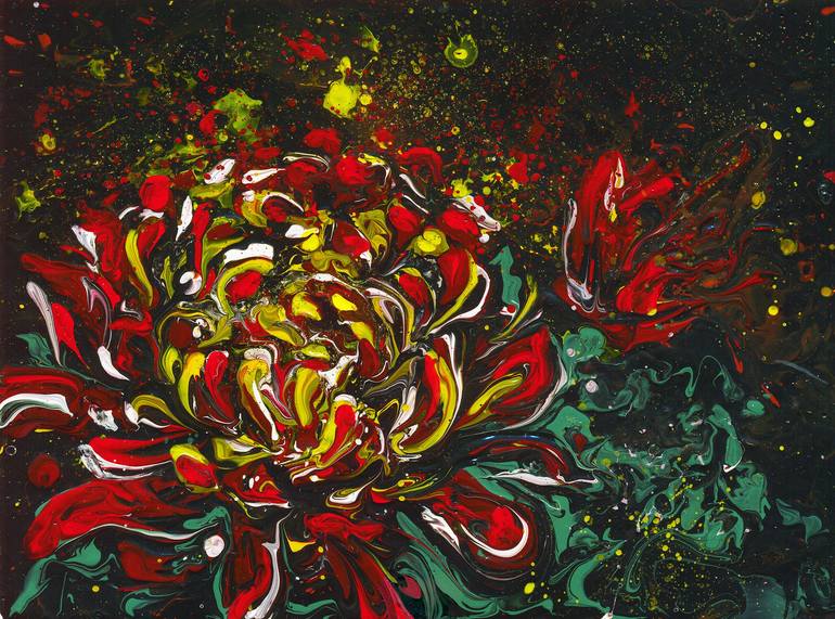 Red Aster Expression Painting by Polie Polienko | Saatchi Art