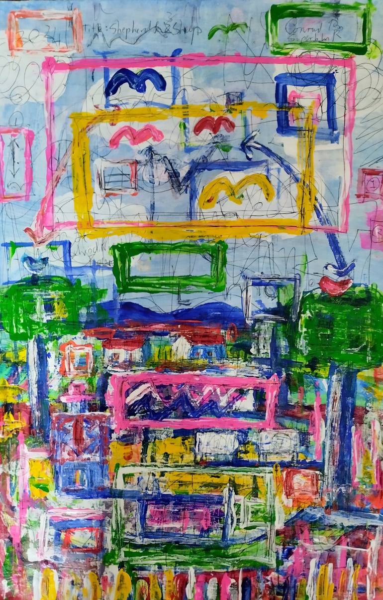 The Shepherd and 3 Sheep Painting by Conrad Bo | Saatchi Art