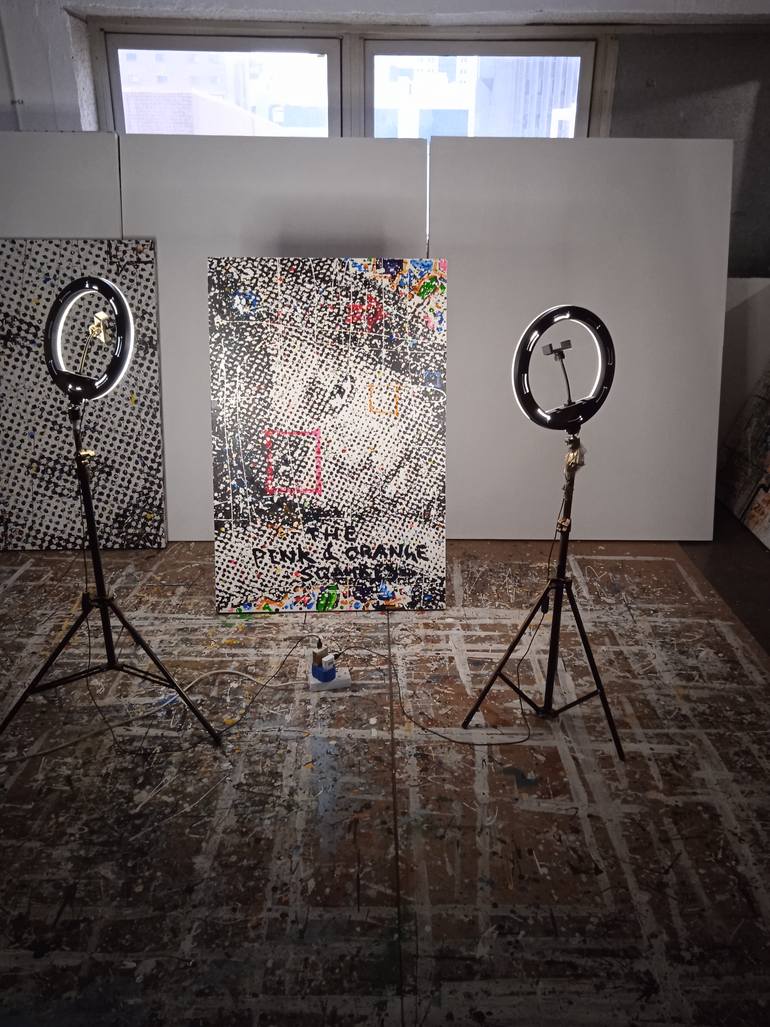 The Pink and the Orange Squares in Hybrid Pointillism Painting by ...