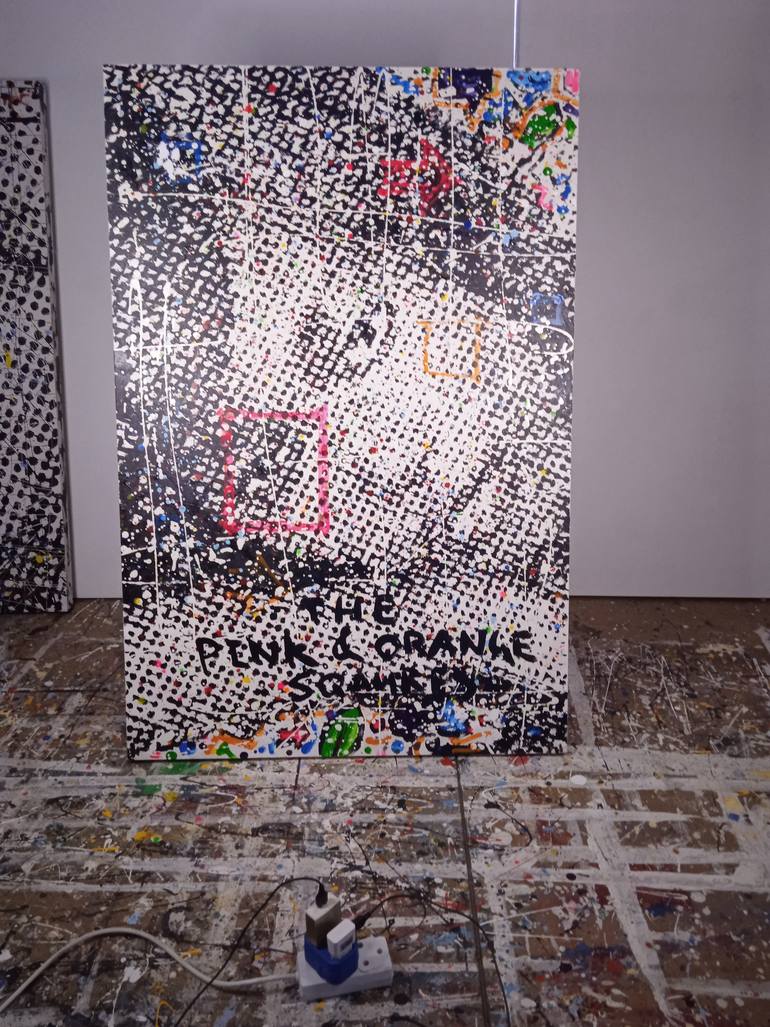 The Pink and the Orange Squares in Hybrid Pointillism Painting by ...