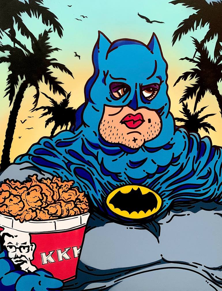 FAT BATMAN WITH KKK CHICKEN Painting by LE ROMVS | Saatchi Art
