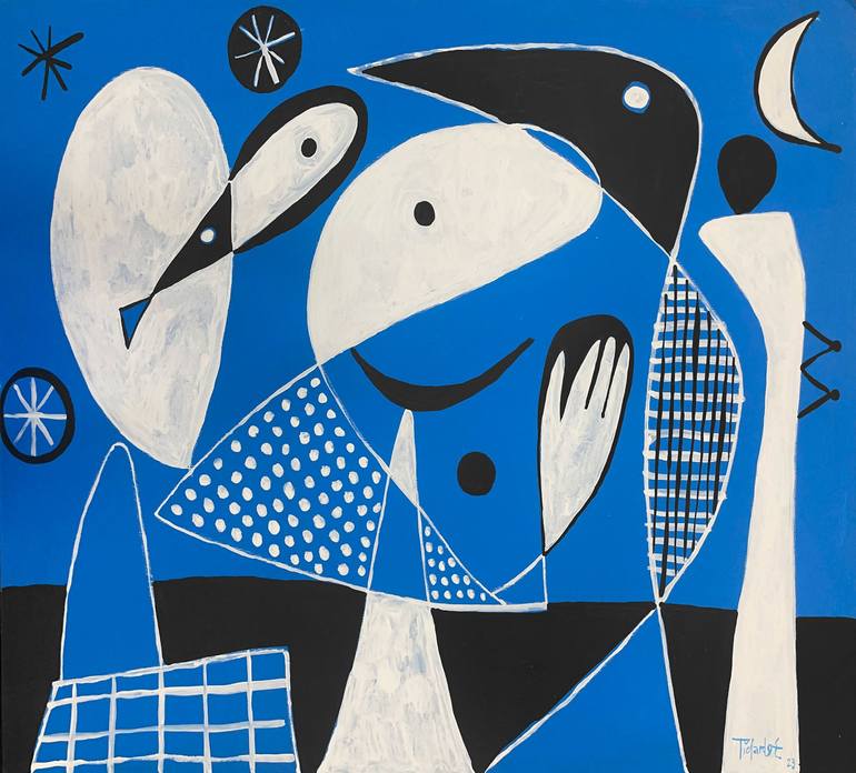 Personajes en azul Painting by Enrique Pichardo | Saatchi Art