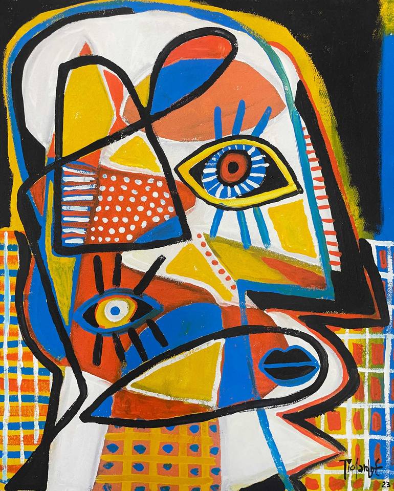 Retrato en fondo de cuadros Painting by Enrique Pichardo | Saatchi Art