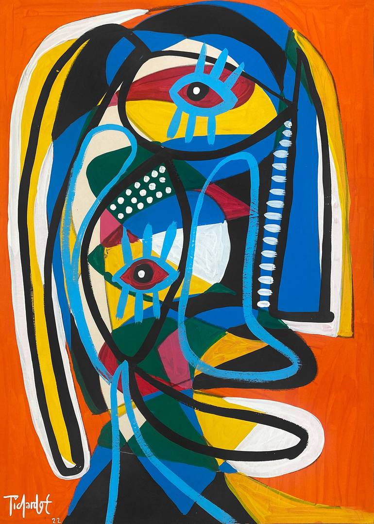 Retrato en fondo naranja Painting by Enrique Pichardo | Saatchi Art